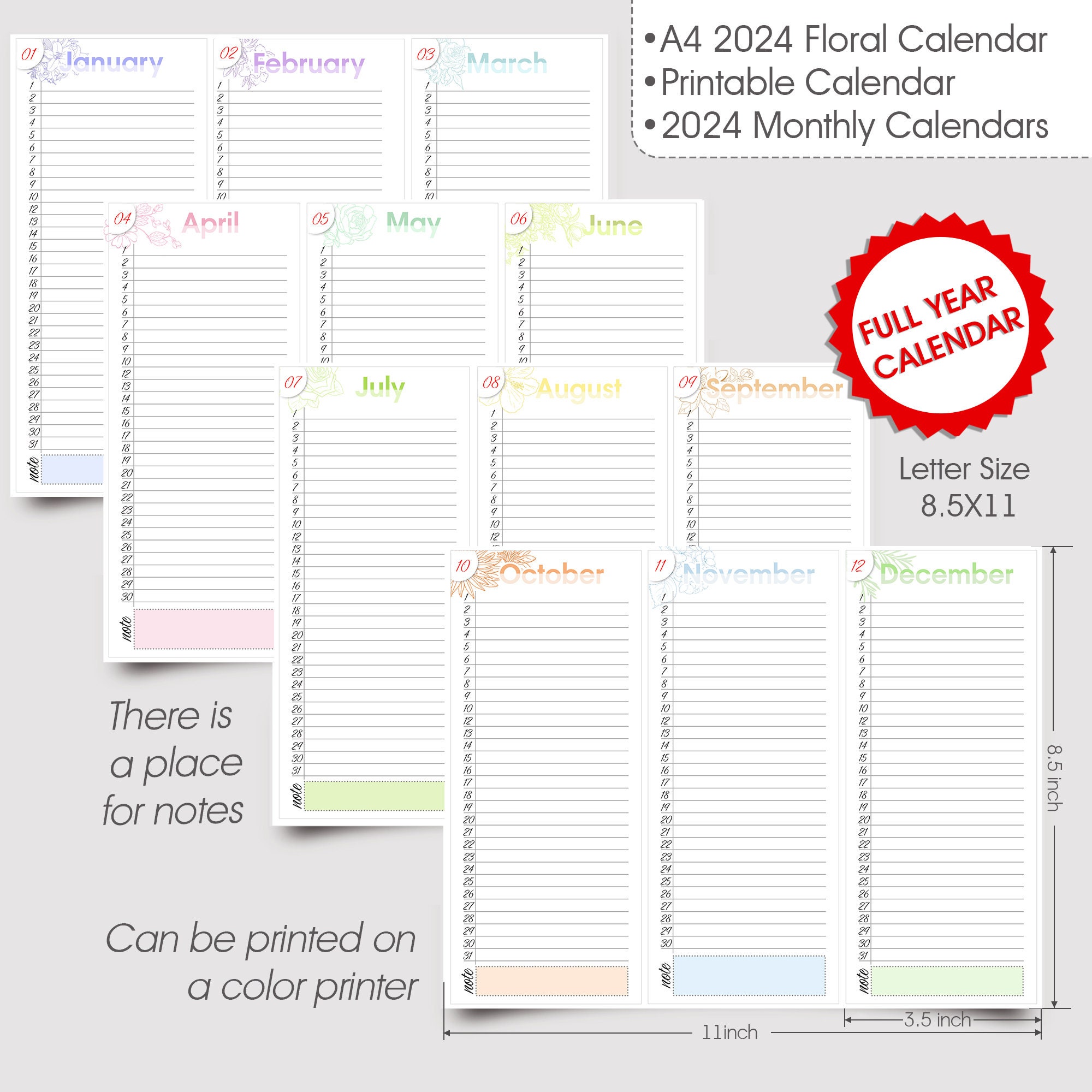 2024 Printable Calendar 2024 With Motivational Quotes Planner PDF ...