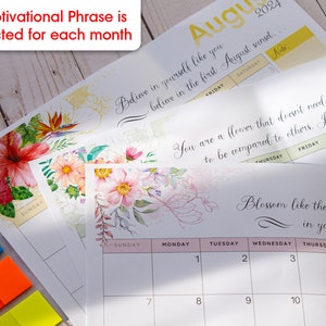 2024 Printable Calendar 2024 With Motivational Quotes Planner PDF ...