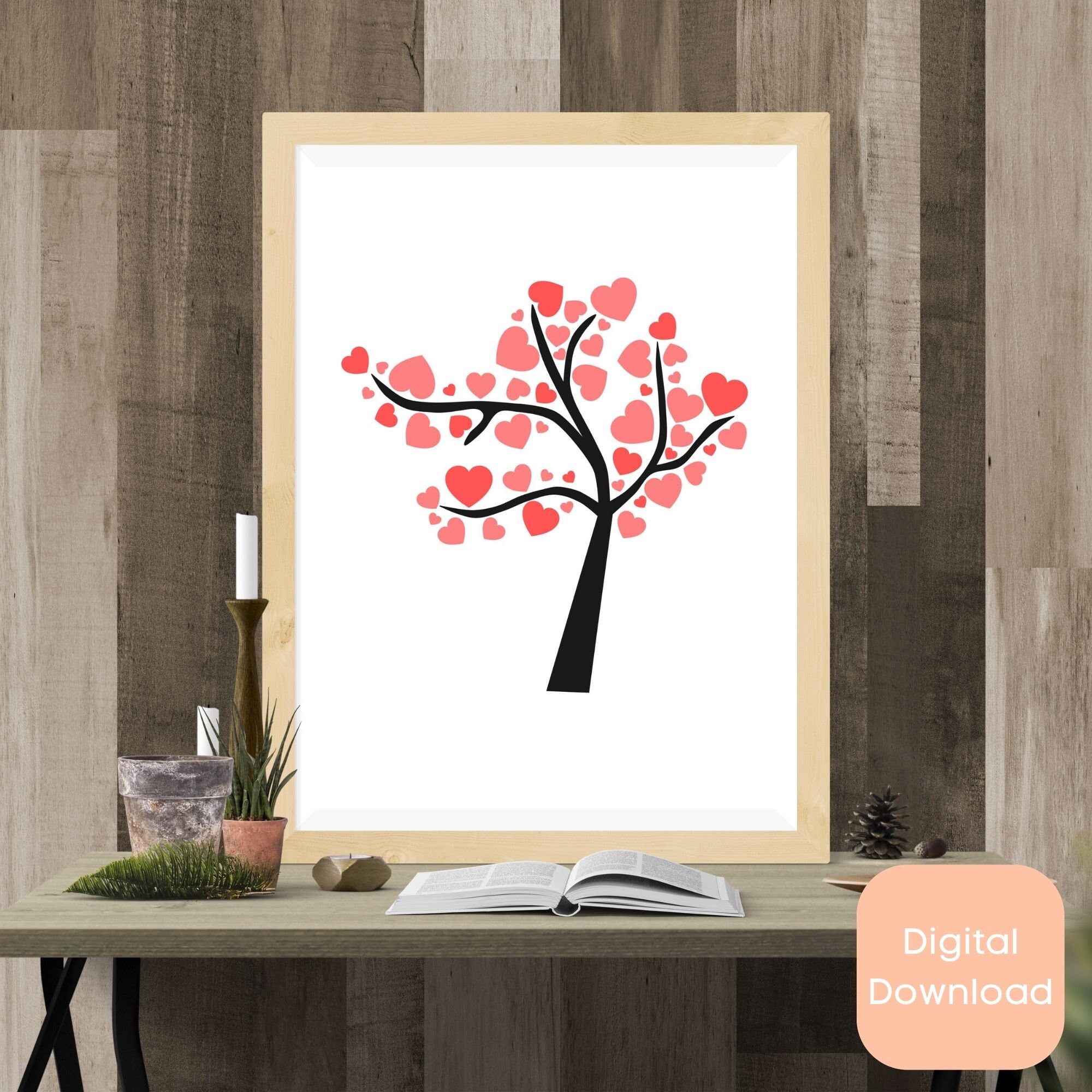Heart Tree Wall Art Printable Wall Art Digital Download Valentine's Day ...