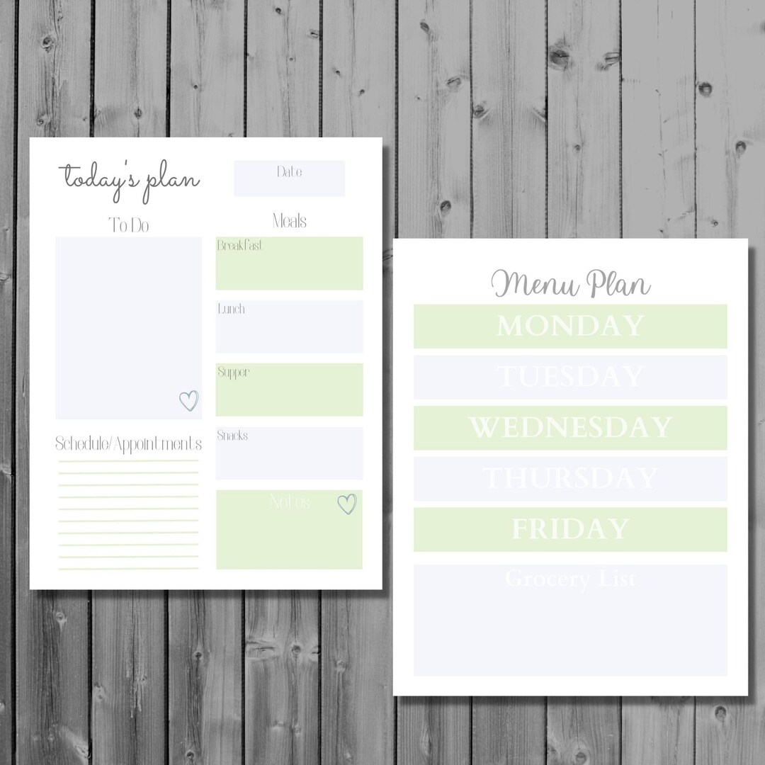 Printable Daily Planner and Weekday Menu Planner Bundle Weekly Menu ...