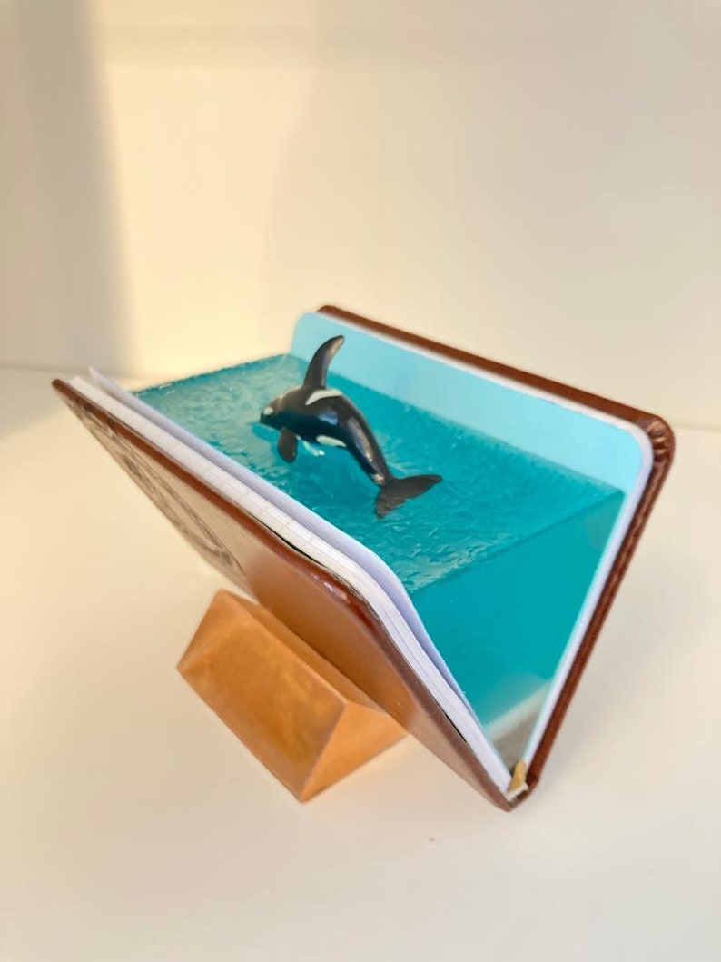 Orca in the Book, Paperweight, Water Resin Diorama, Ocean Diorama ...