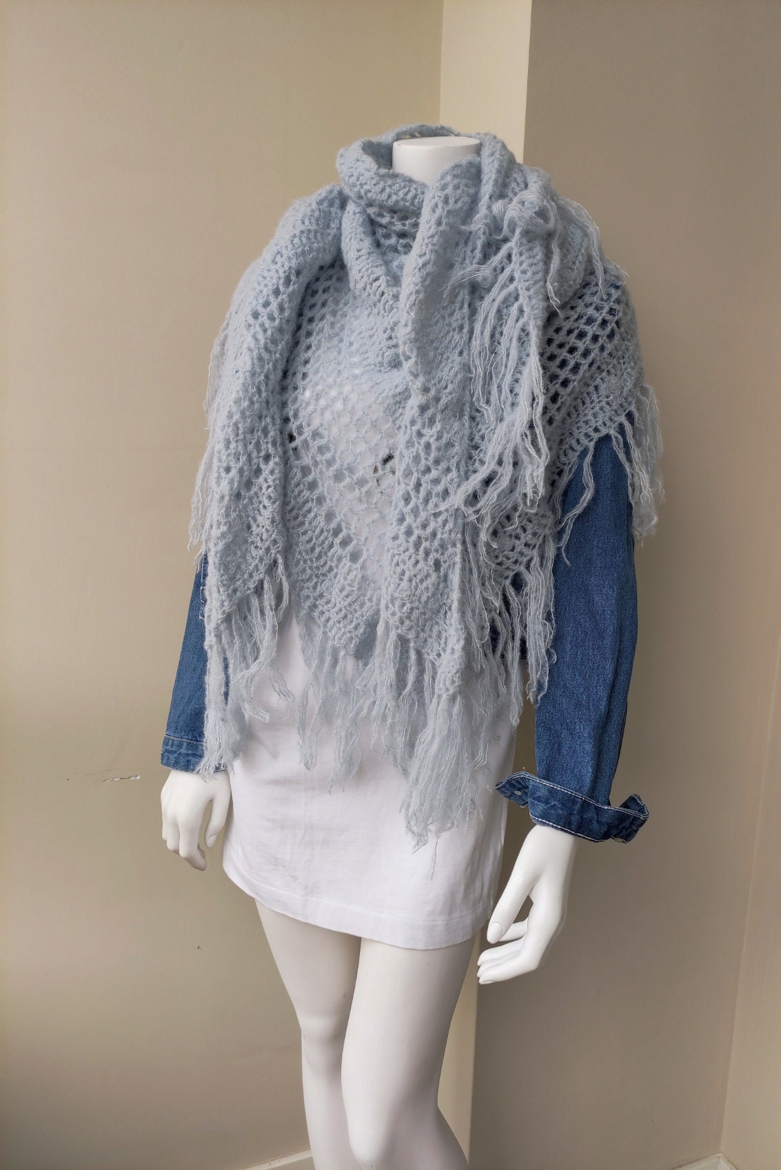 Alpaca Silk Large Shawl for Boho Woman. Vintage Style Woman Wool Shawl ...