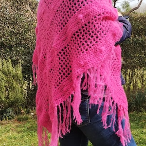 Cerise Color Crochet Shawl for Boho Woman. Handmade Wool Shawl in ...