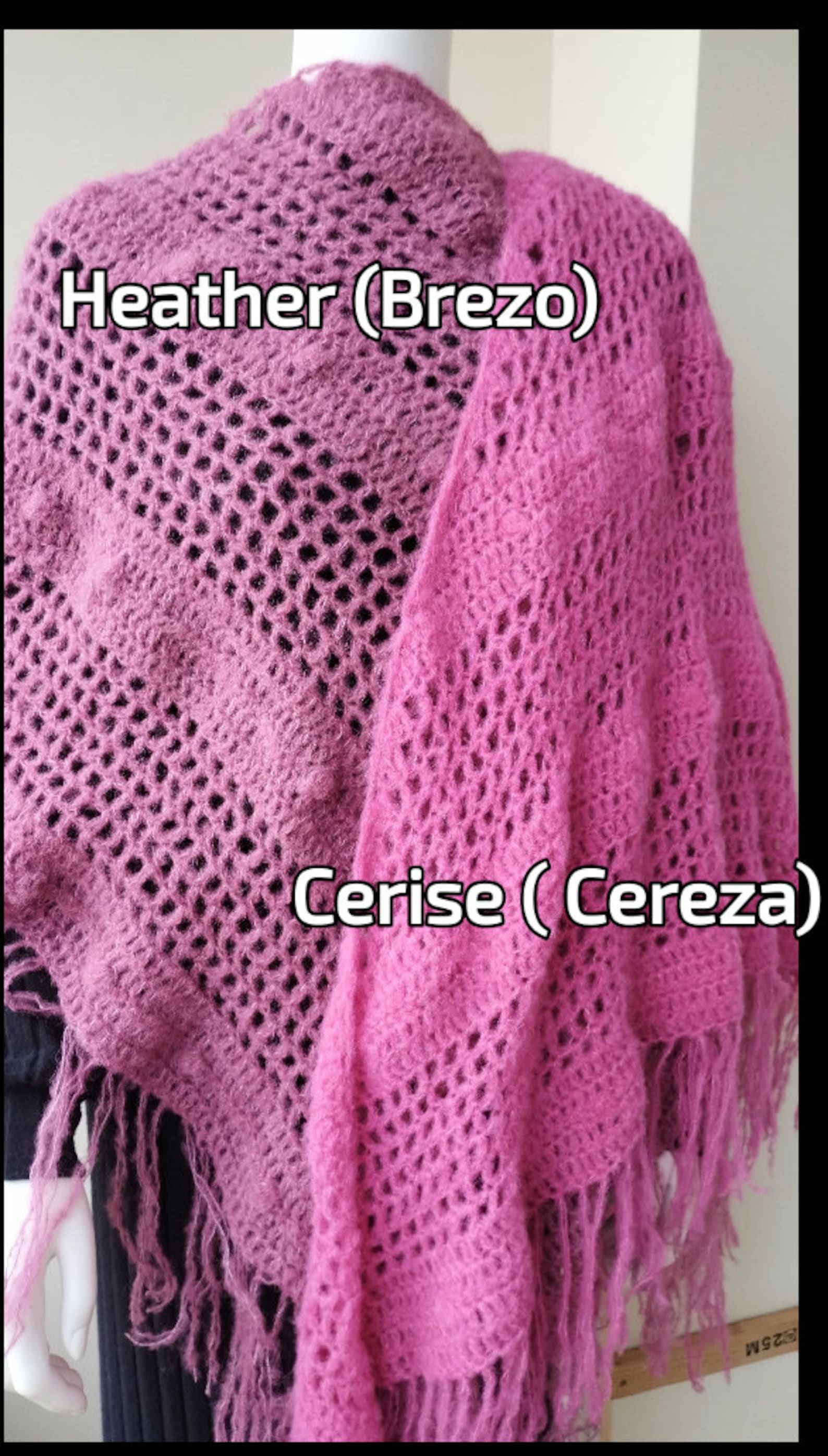Cerise Color Crochet Shawl for Boho Woman. Handmade Wool Shawl in ...