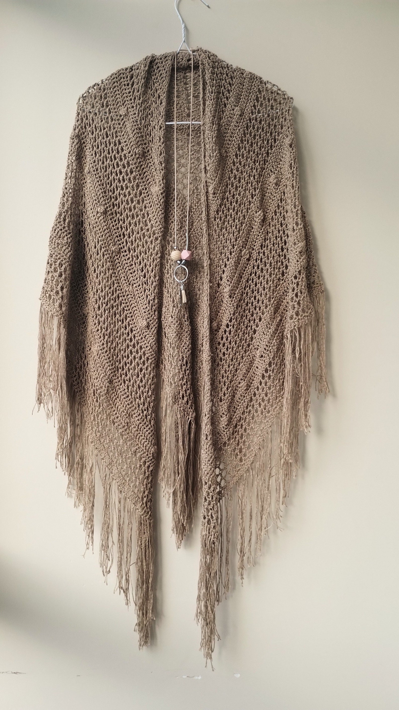 Beige Vintage Crochet Shawl. Bamboo Yarn Wrap. Bohemian Accessory. Handmade Crochet Shawl. Beige ...