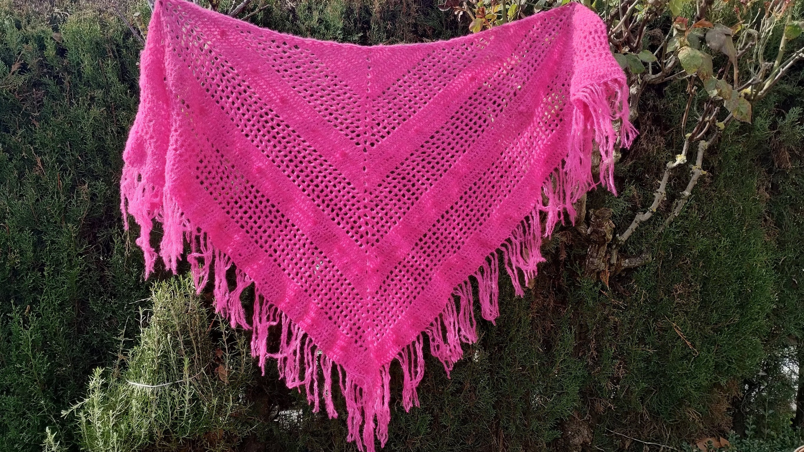 Cerise Color Crochet Shawl for Boho Woman. Handmade Wool Shawl in ...