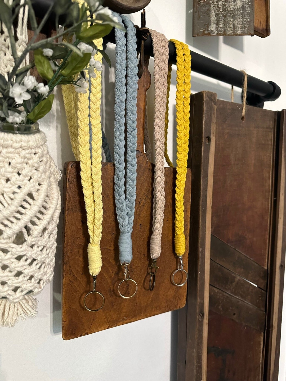 Macrame Lanyard | Custom Badge Holder | Key Ring | Macrame Gifts - Etsy