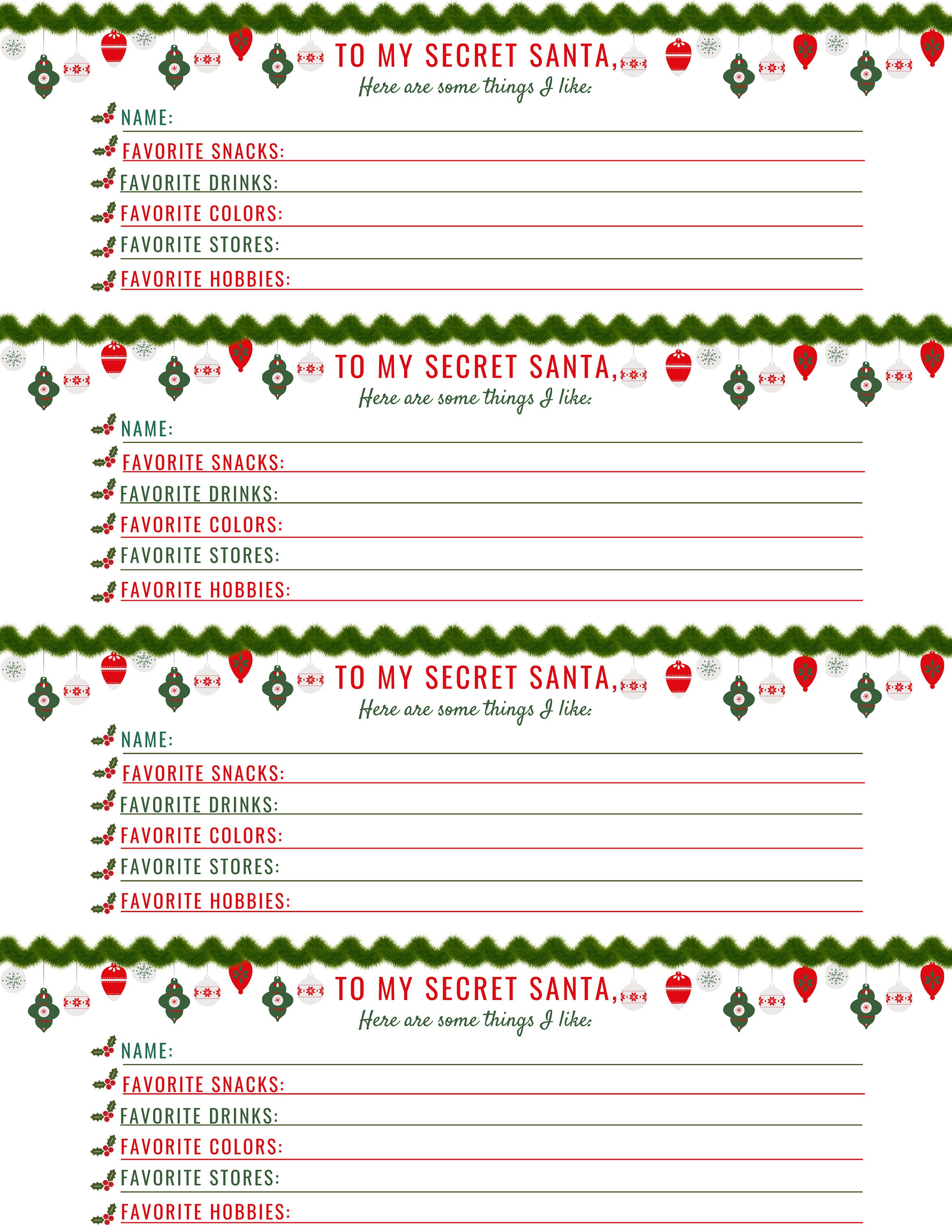 Secret Santa Template, Sign-up Sheet & Master Key - Etsy