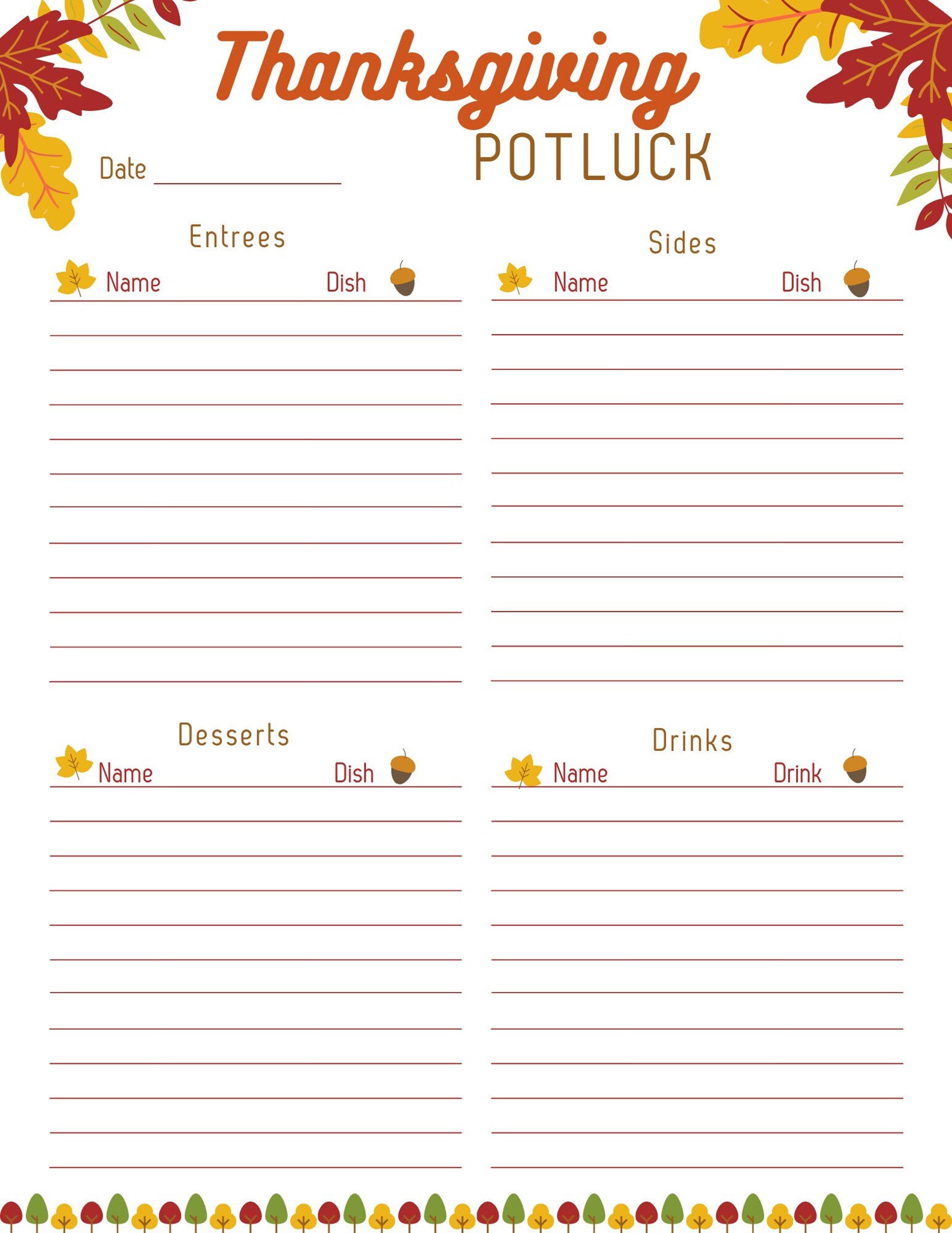 Thanksgiving Potluck Sign-up Sheet - Etsy