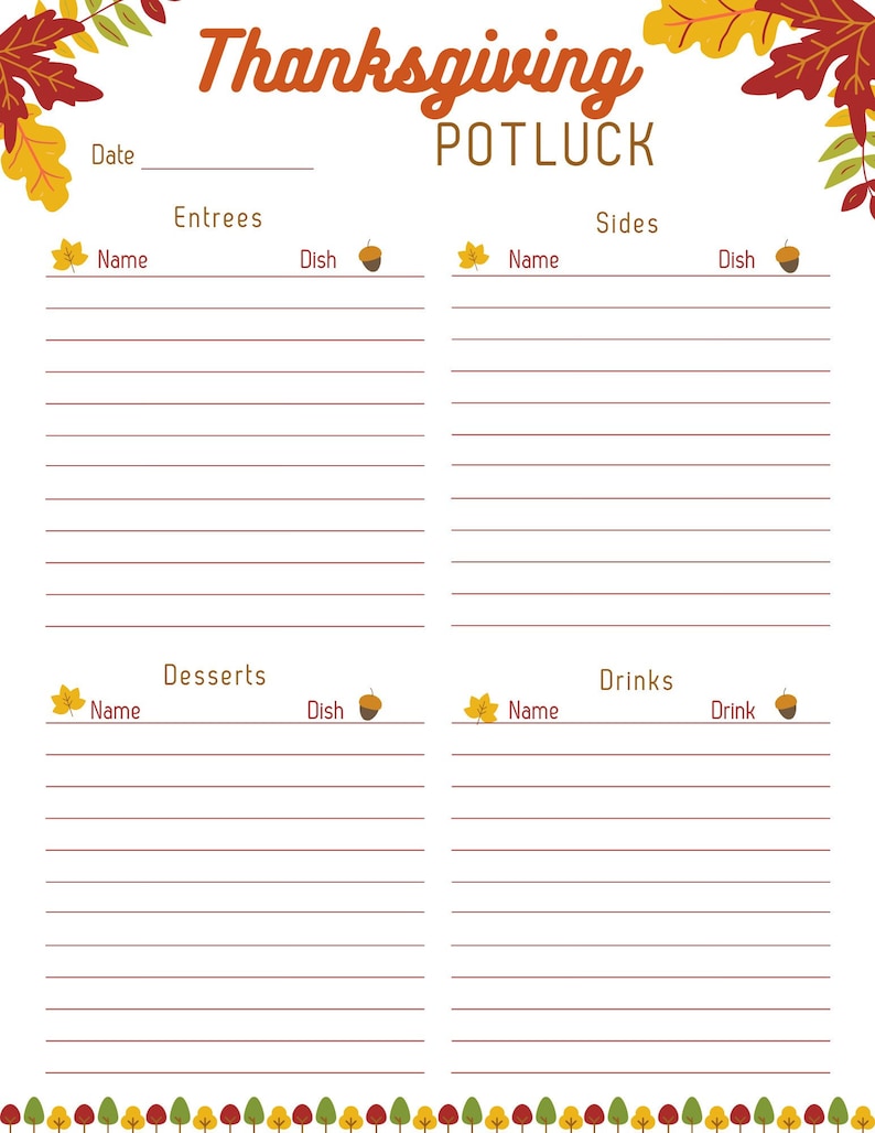 Thanksgiving Potluck Sign-up Sheet - Etsy