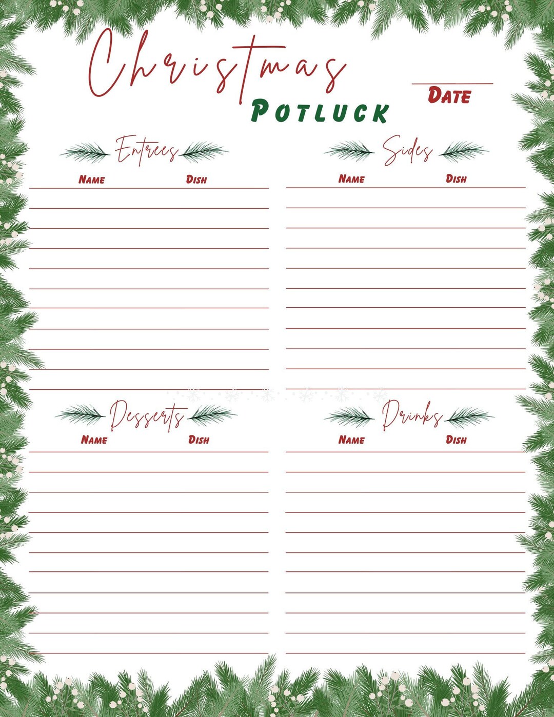 Christmas Potluck Sign-up Sheet - Etsy