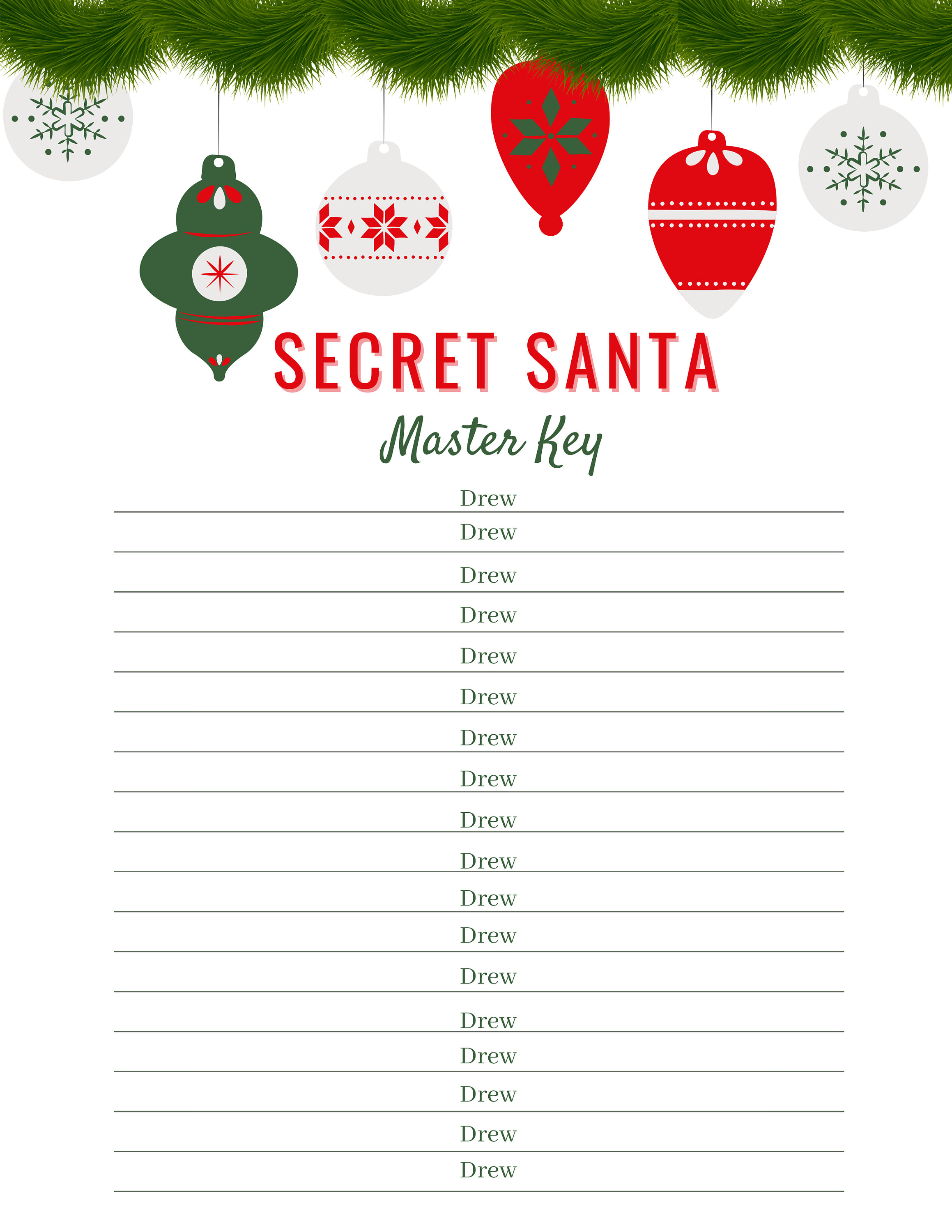 Secret Santa Template, Sign-up Sheet & Master Key - Etsy