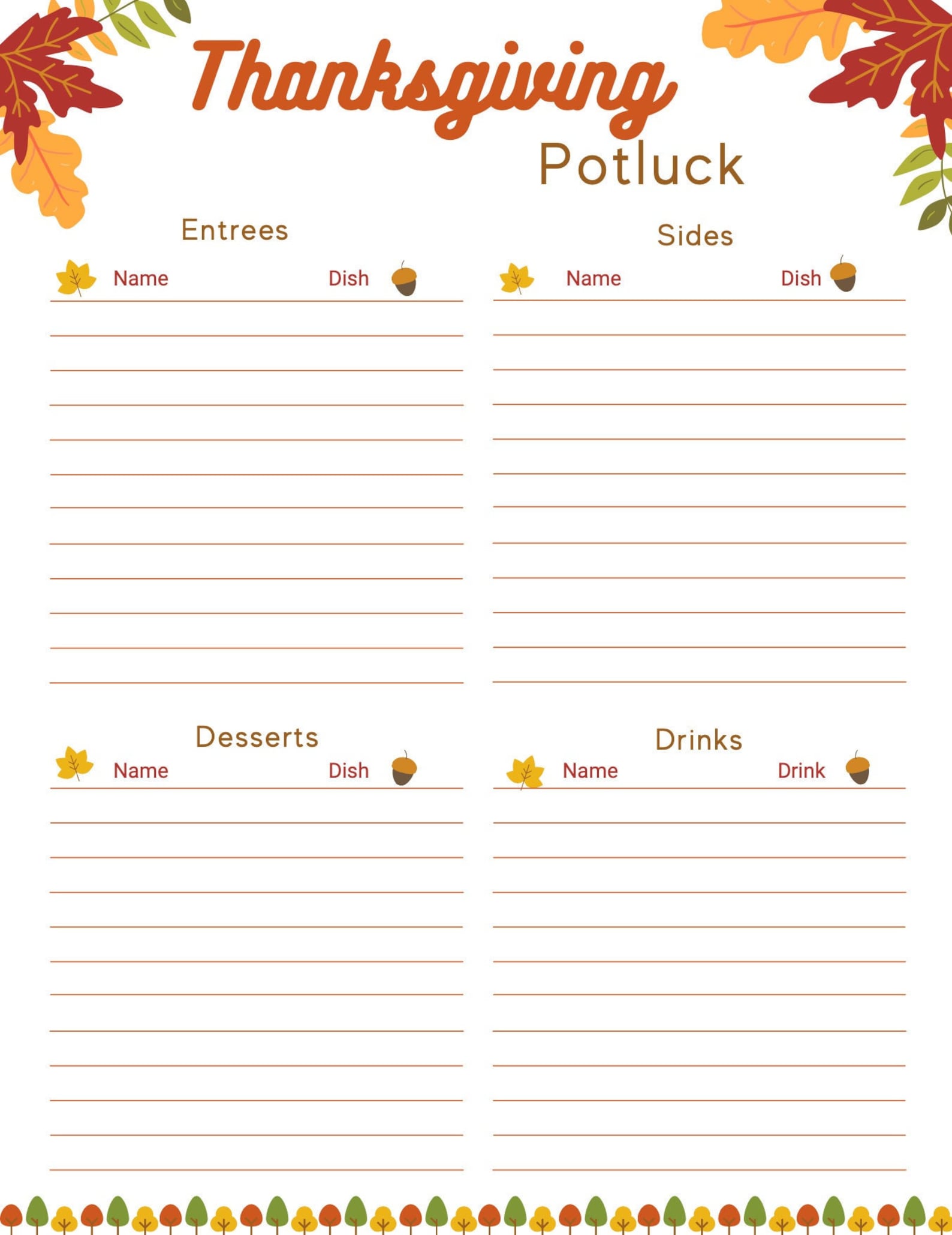 Thanksgiving Potluck Sign-up Sheet - Etsy