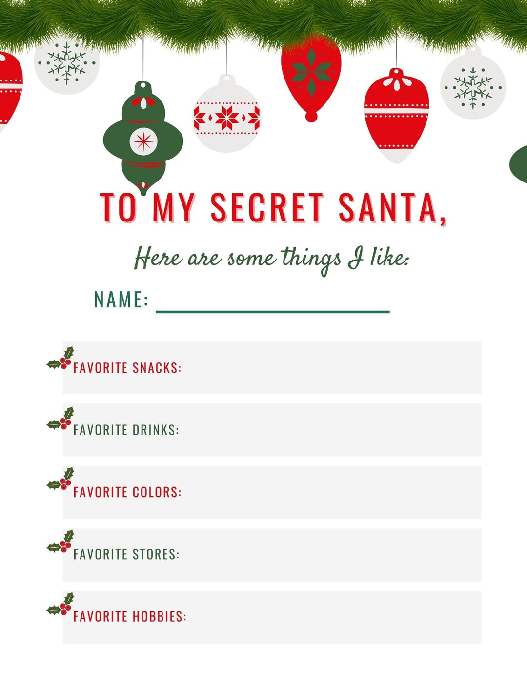 Secret Santa Template, Sign-up Sheet & Master Key - Etsy