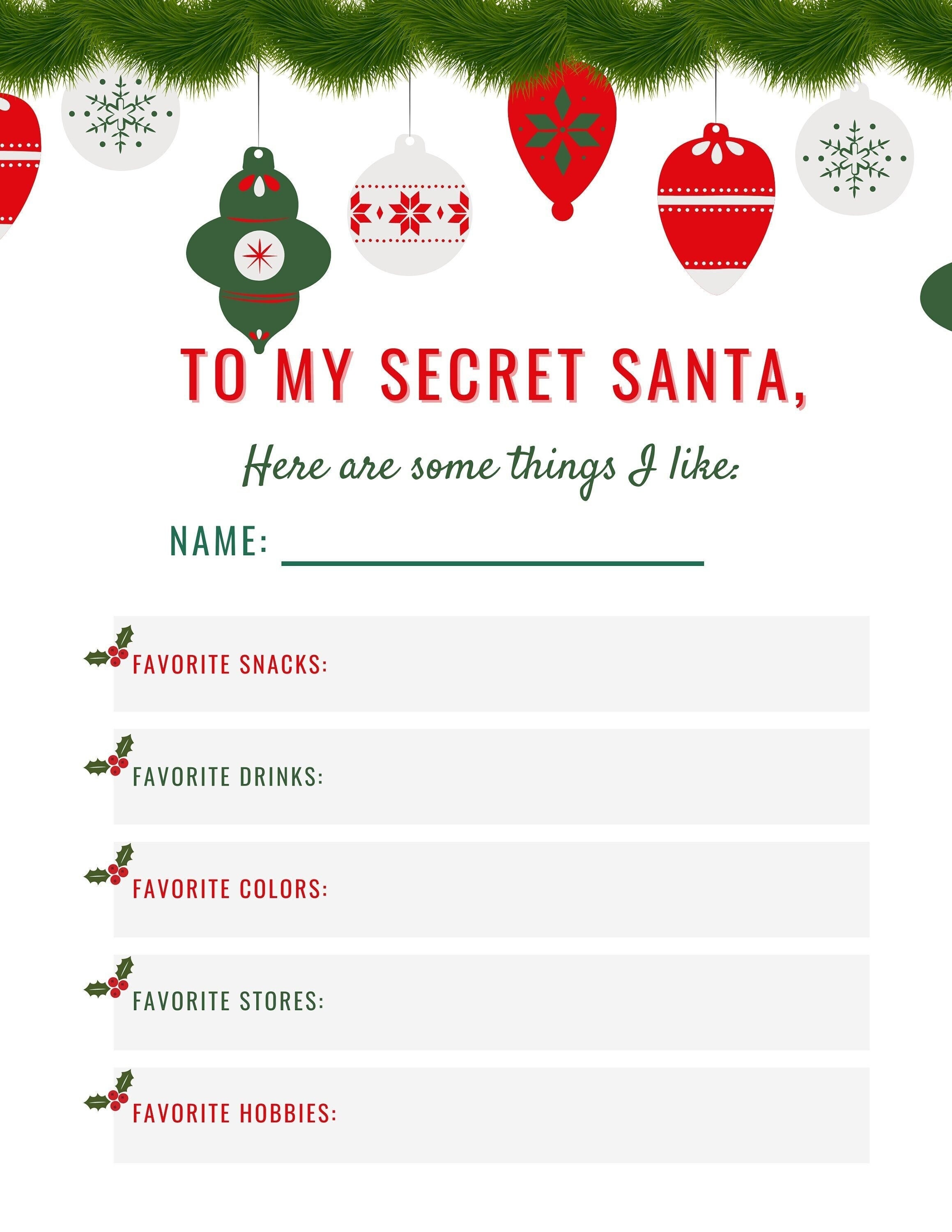 Secret Santa Template, Sign-up Sheet & Master Key - Etsy