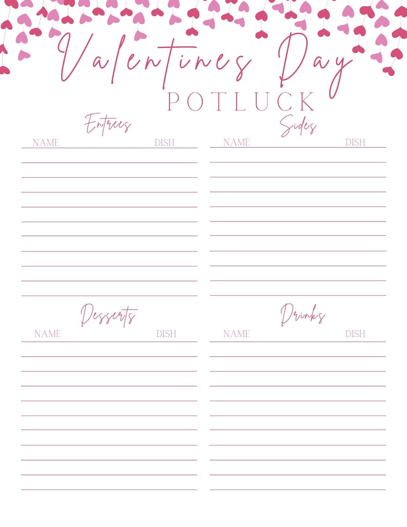 Valentine's Day Potluck Sign-up Sheet - Etsy