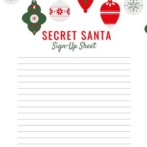 Secret Santa Template, Sign-up Sheet & Master Key - Etsy