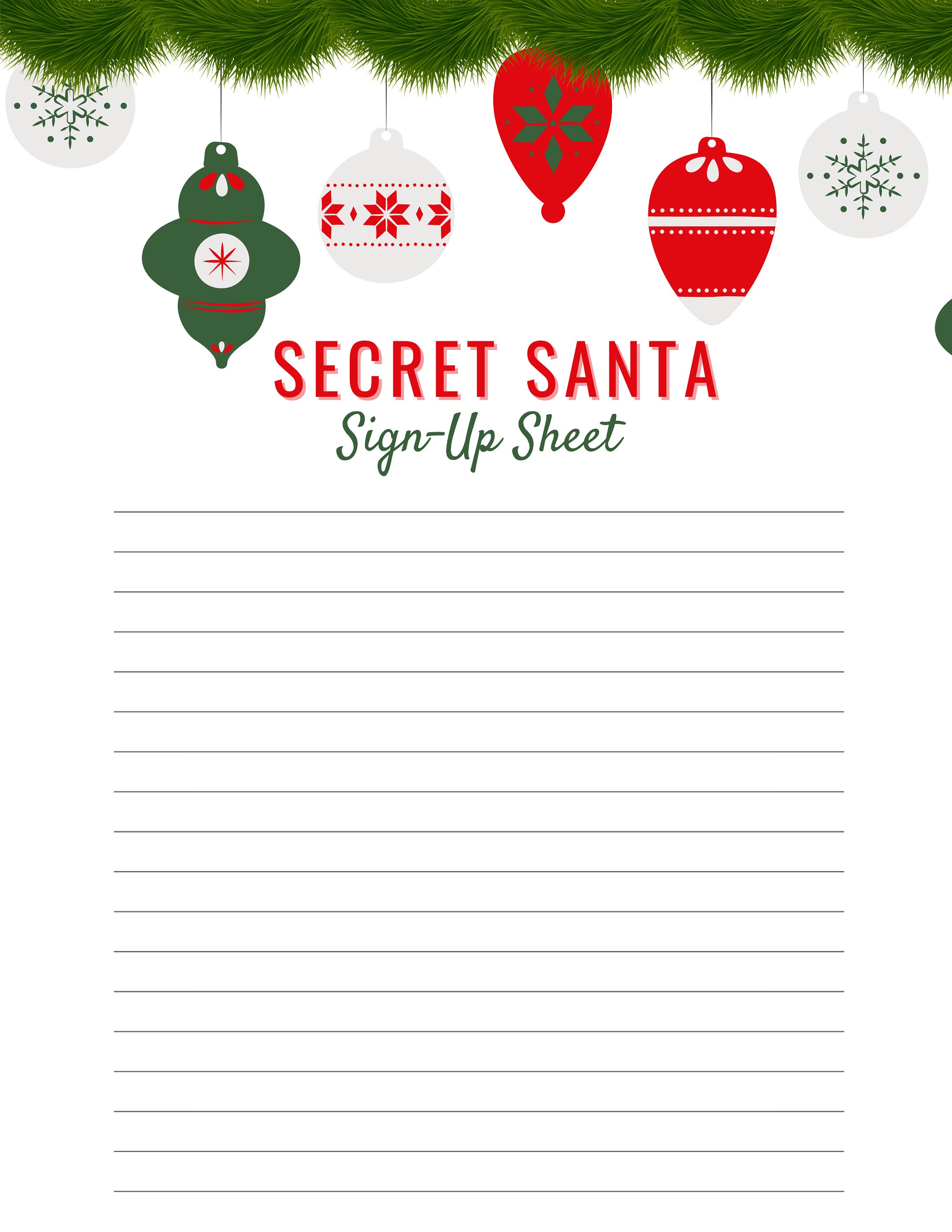 Secret Santa Template, Sign-up Sheet & Master Key - Etsy