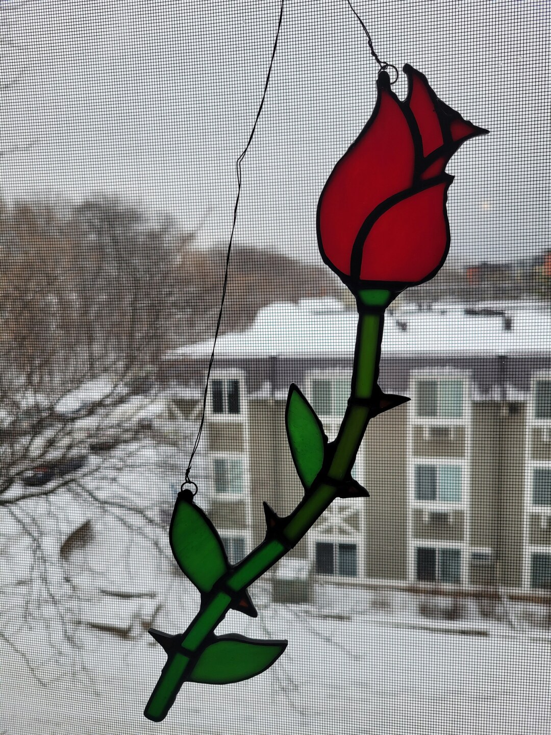 Long Stem Rose Stained Glass Window Art or Garden Display Suncatcher - Etsy