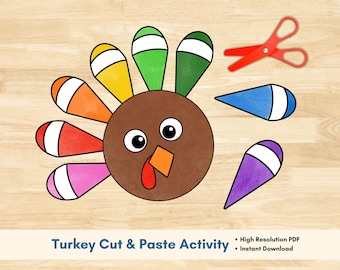 Printable Turkey Craft: Thanksgiving Cut and Paste Activity (digital ...