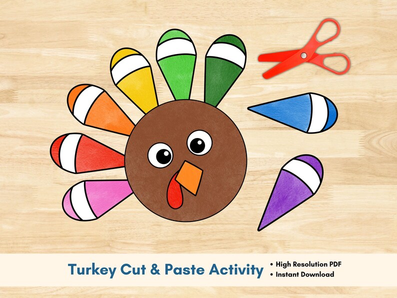 Thanksgiving Turkey Craft: Cut and Paste Activity (digital Download) - Etsy