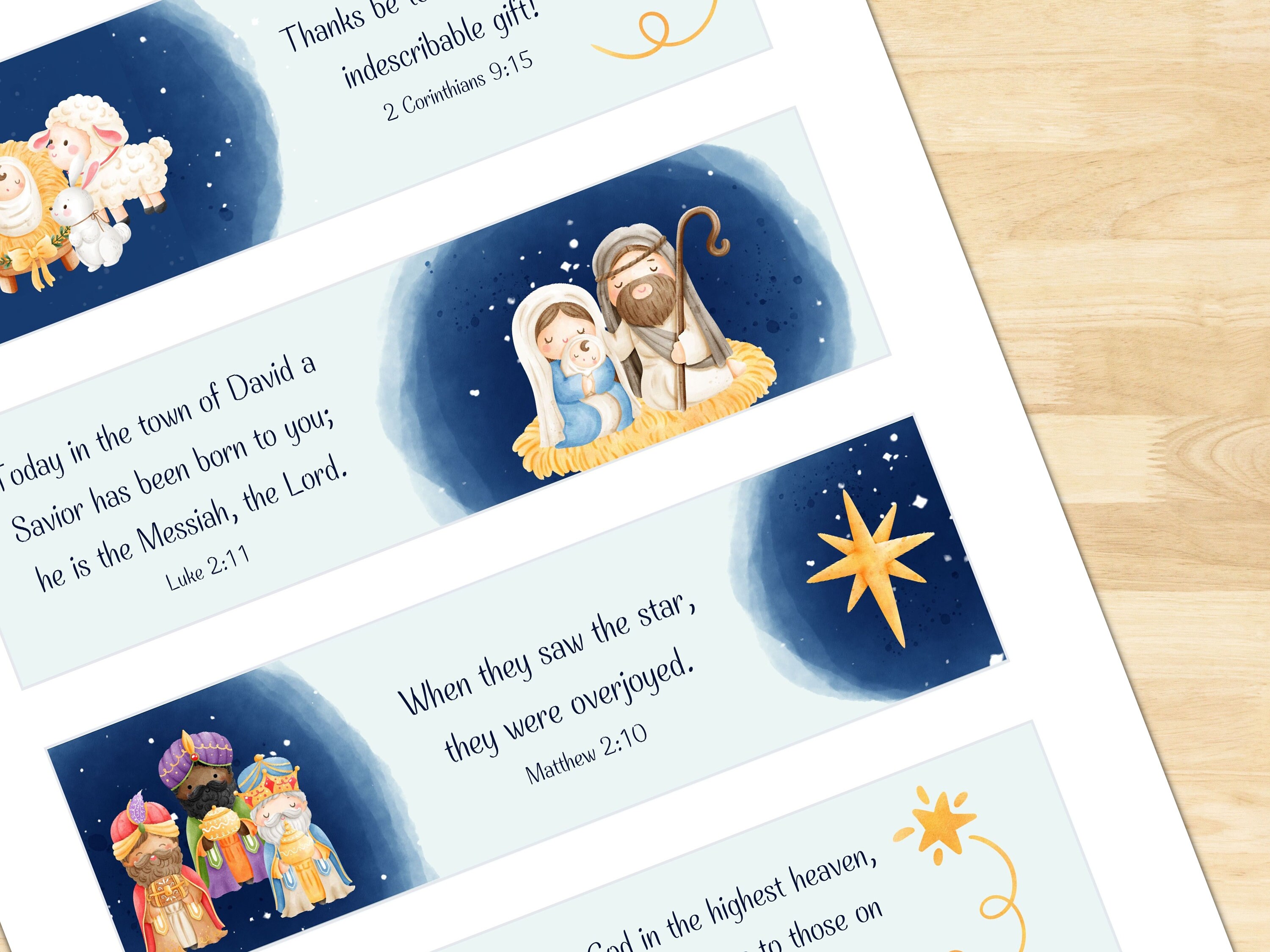 Christmas Nativity Bookmarks Printable Bookmarks Party Favors Scripture ...