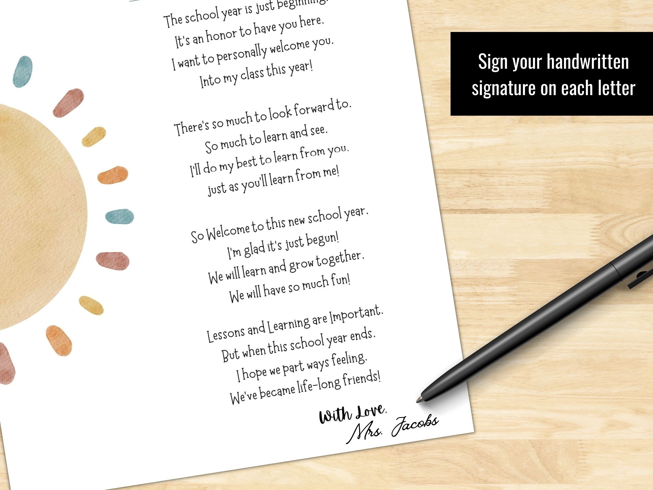 Welcome Note From Teacher | Gift From Teacher | First Day of School ...