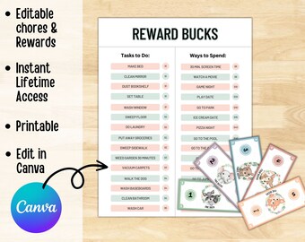 Kids Chore Chart and Chore Bucks Mom Bucks Classroom Bucks - Etsy