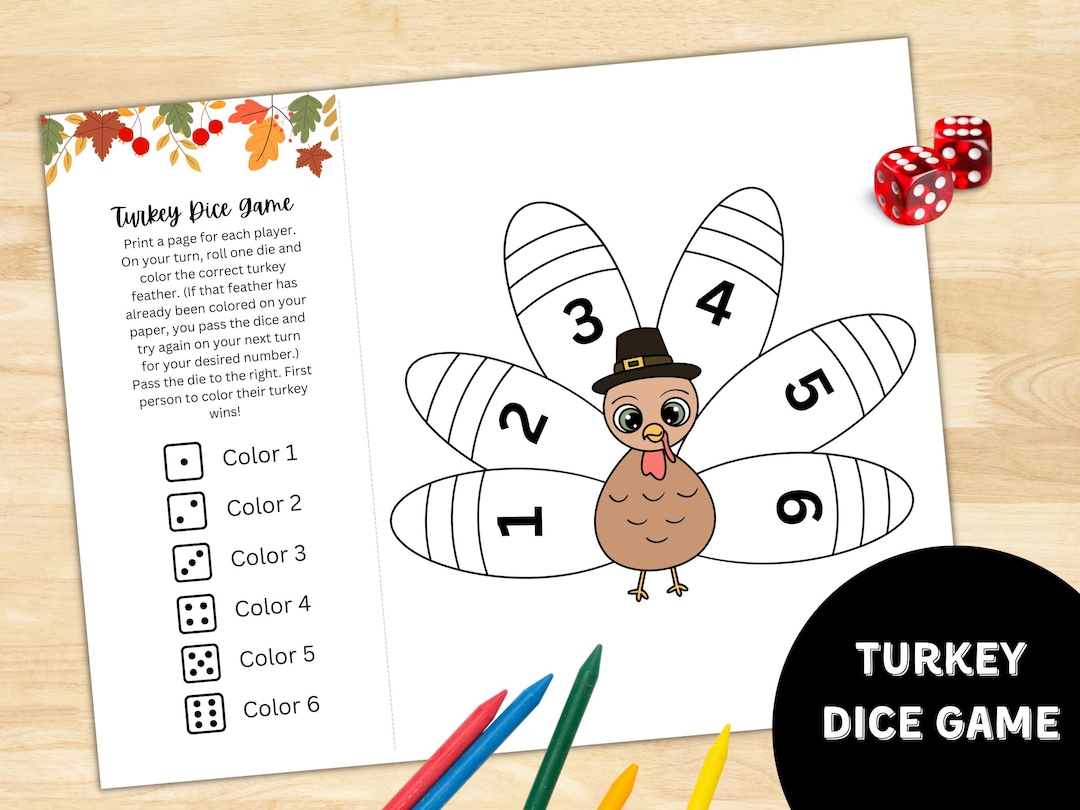 Dice Turkey Game Coloring Turkey Game Instant Download Kids ...