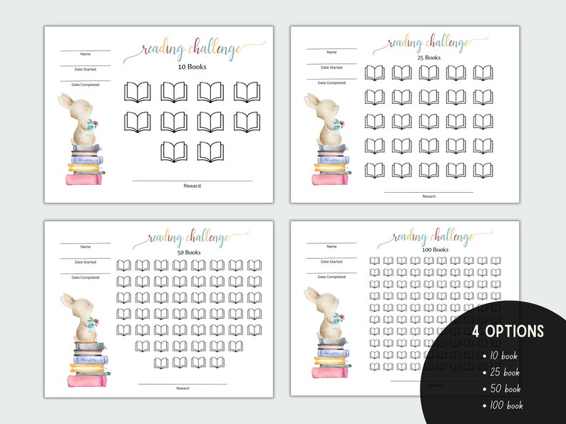 Printable Reading Log Reading Challenge Tracker Kids Reading Goal Chart ...