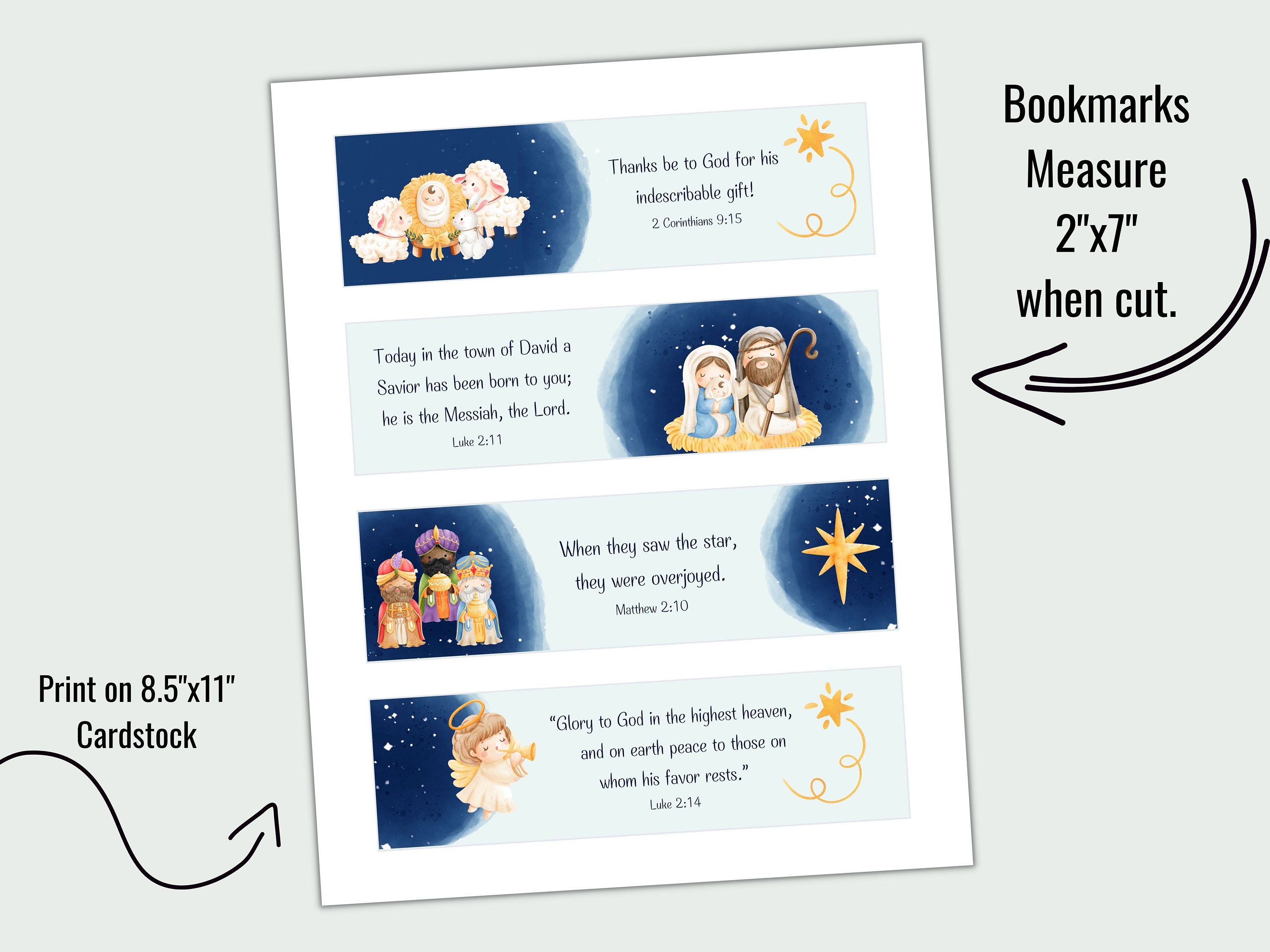 Christmas Nativity Bookmarks Printable Bookmarks Party Favors Scripture ...