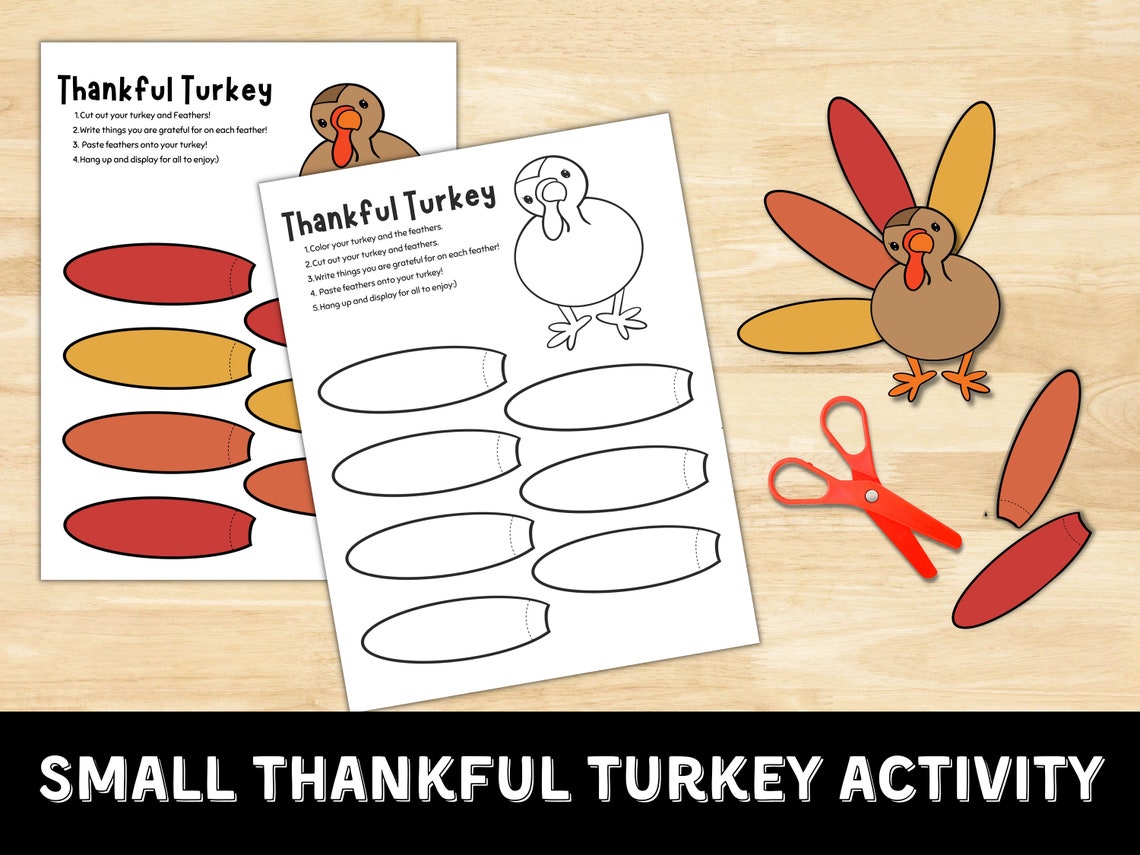 Small Thanksgiving Turkey Thankful Turkey Craft Activity for Kids Cut ...
