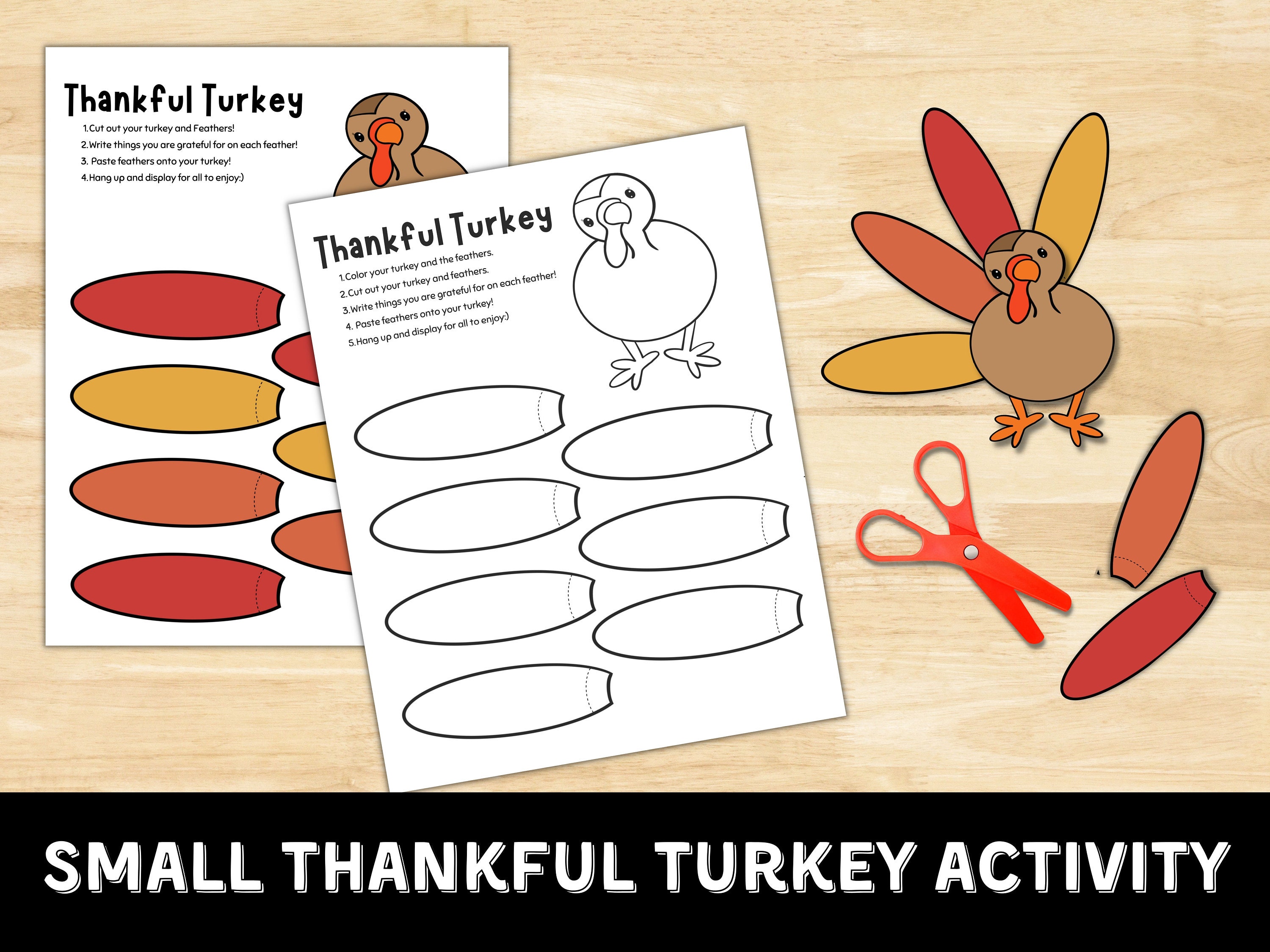 Small Thanksgiving Turkey Thankful Turkey Craft Activity for Kids Cut ...