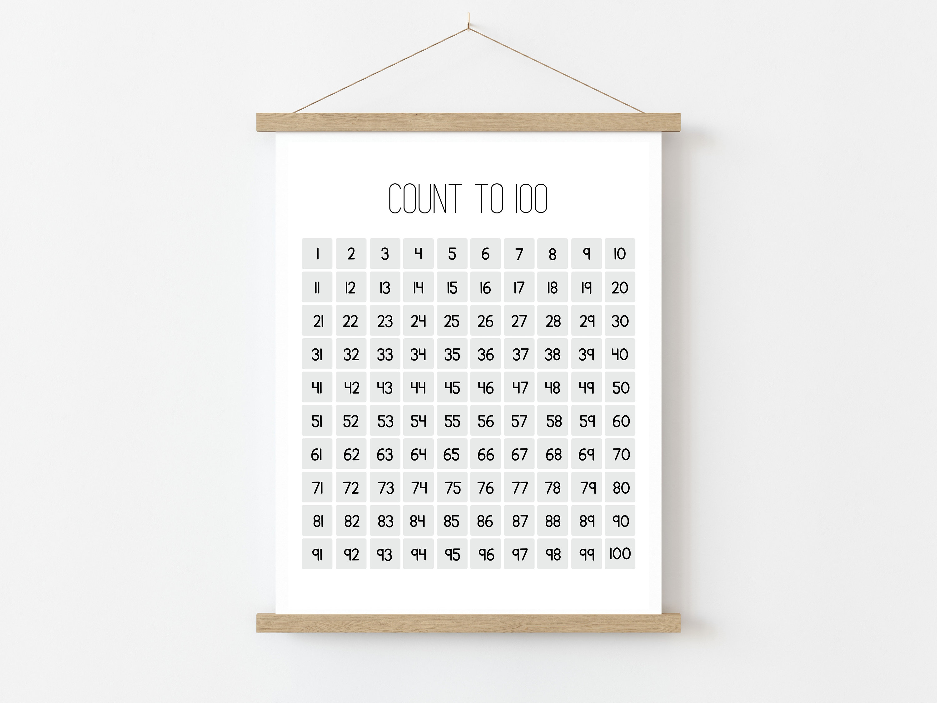Minimalist Number Chart | Count to 100, Monochrome (digital Download ...