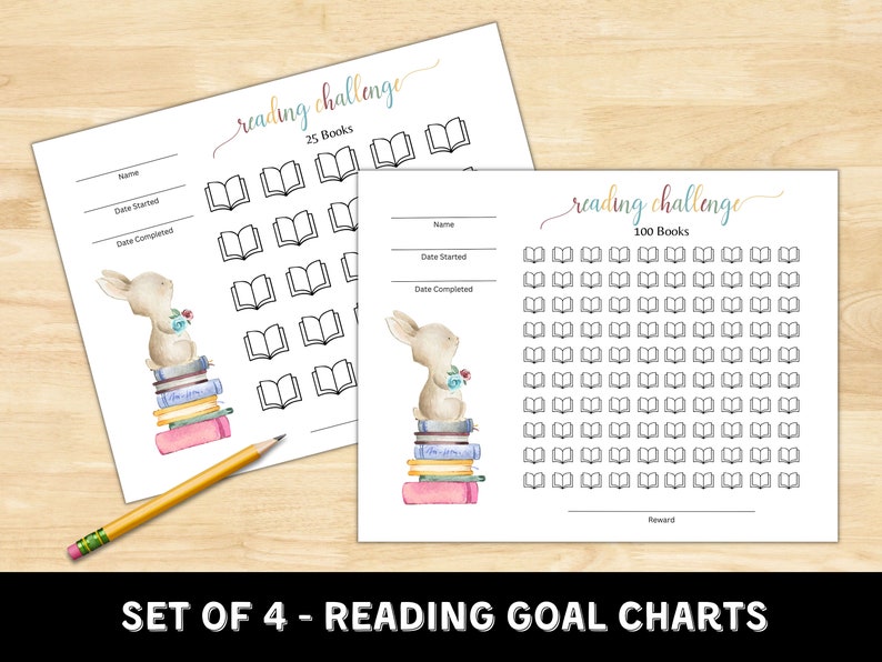 Printable Reading Log Reading Challenge Tracker Kids Reading Goal Chart 100 Books Reward Chart ...