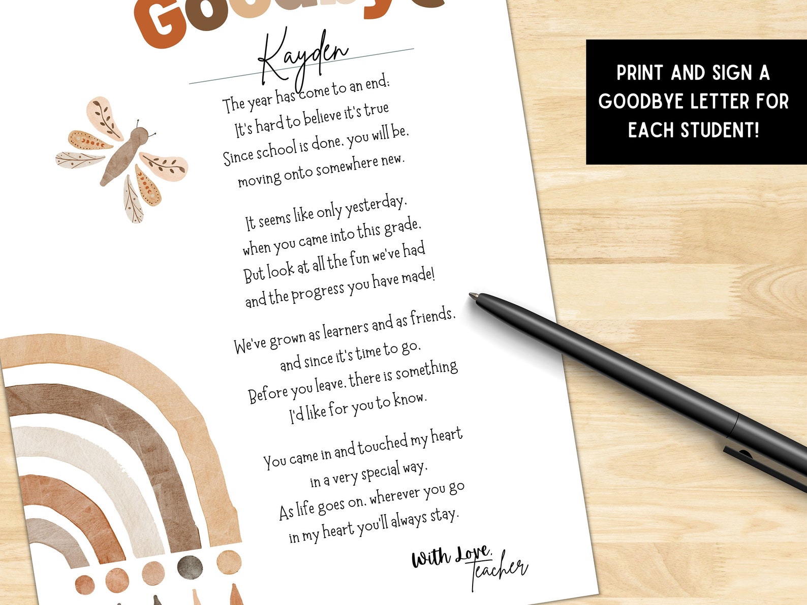 Letter From Teacher Goodbye Gift From Teacher End of School End of the ...