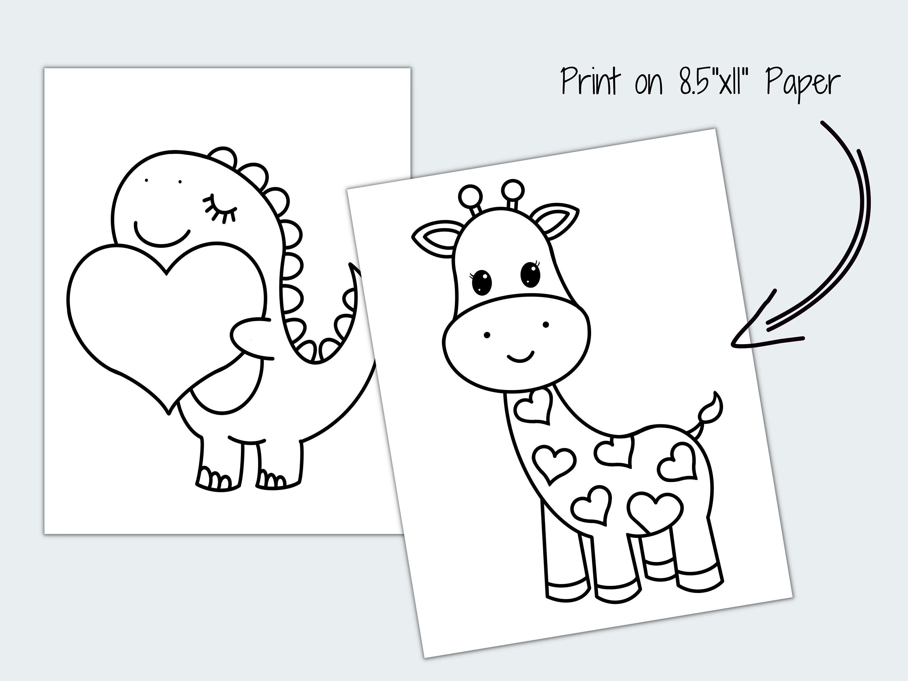 Valentines Day Coloring Pages for Kids | Heart Animal Designs (digital ...