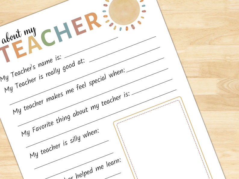All About My Teacher Teacher Appreciation Printable Teacher Thank You ...