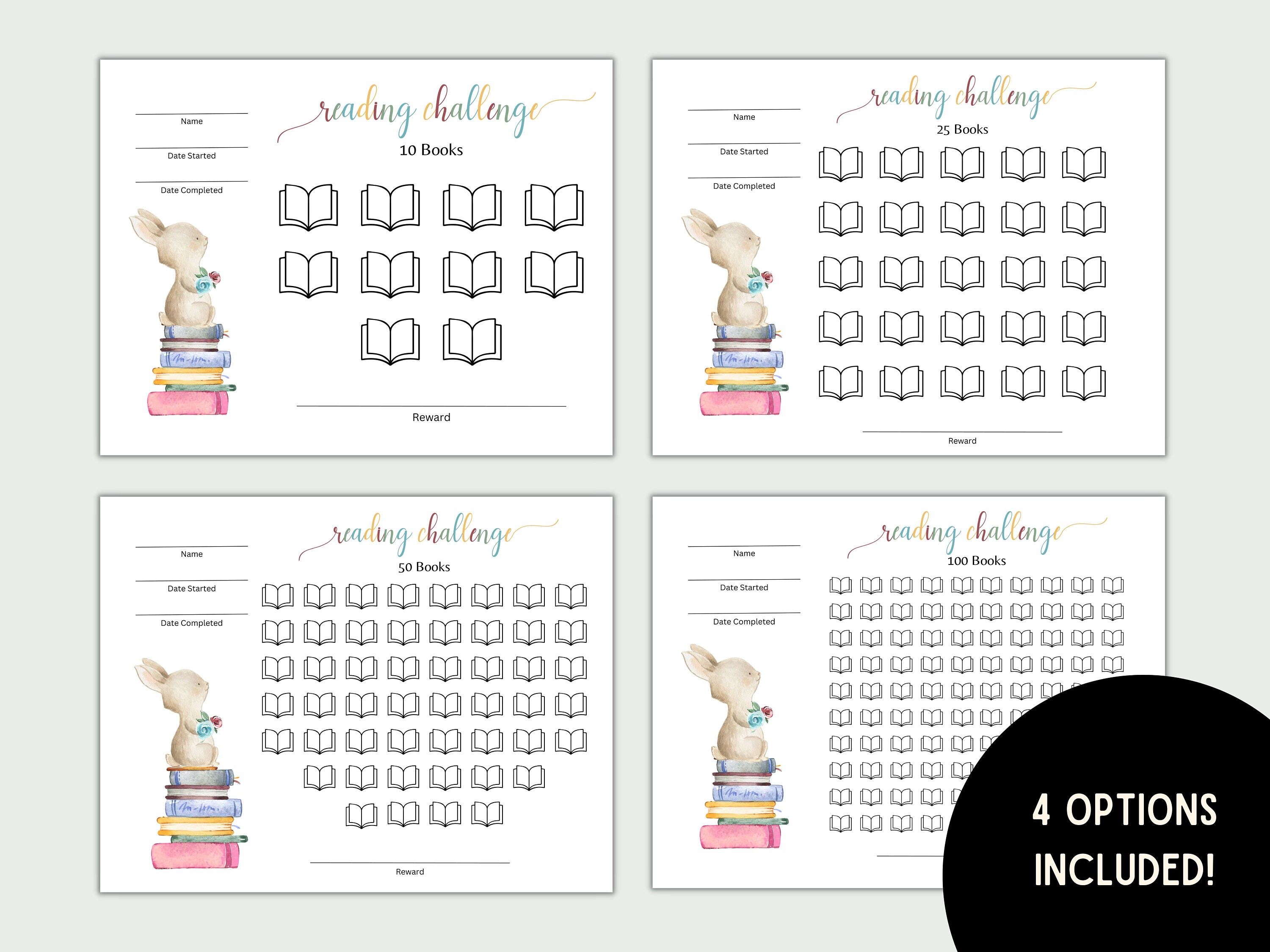 Printable Reading Log Reading Challenge Tracker Kids Reading Goal Chart ...
