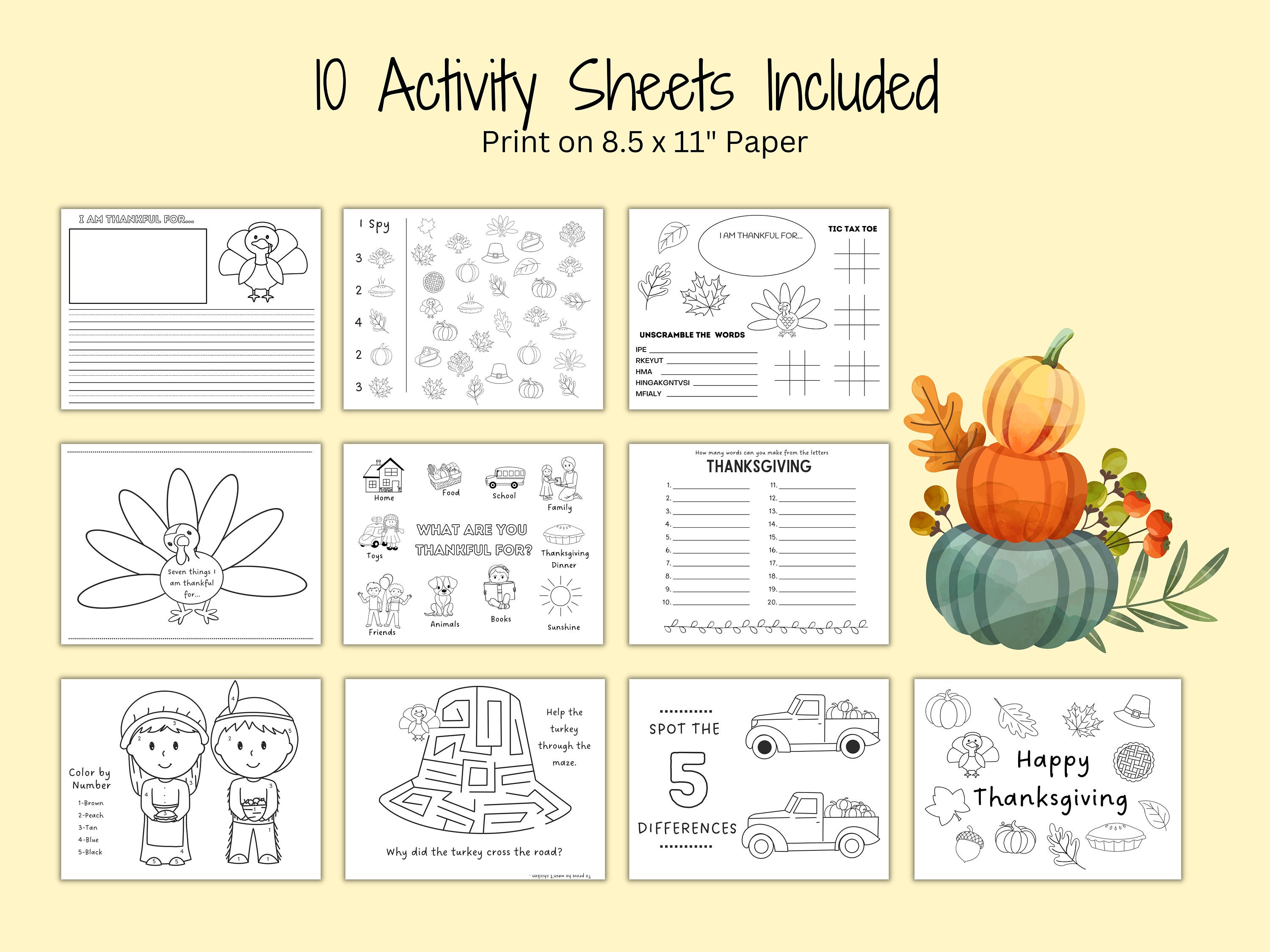 10 Thanksgiving Activity Sheets | Coloring Page | Easy Coloring Pages ...
