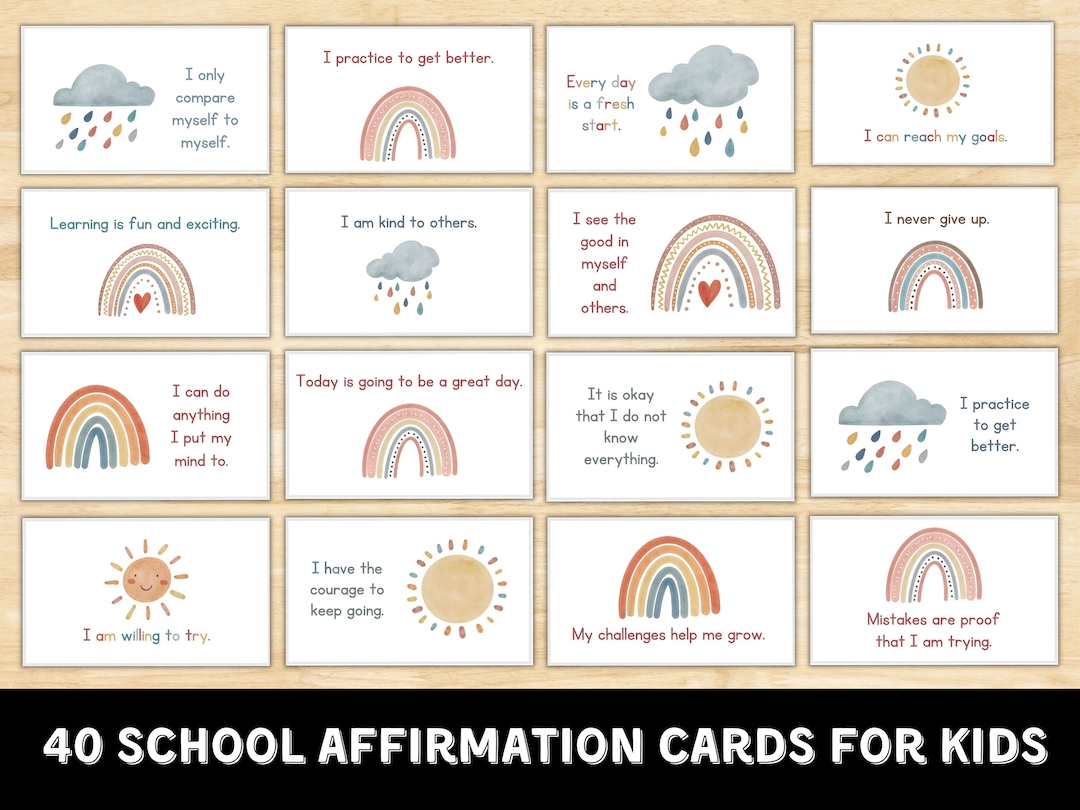 Kids Printable School Affirmation Cards 40 Self Care Cards for Kids ...