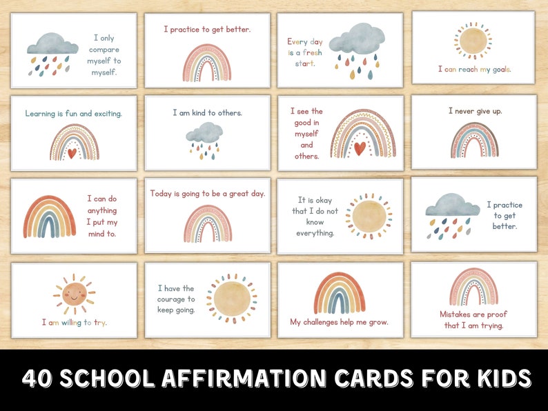 Kids Printable School Affirmation Cards | 40 Self Care Cards for Kids ...