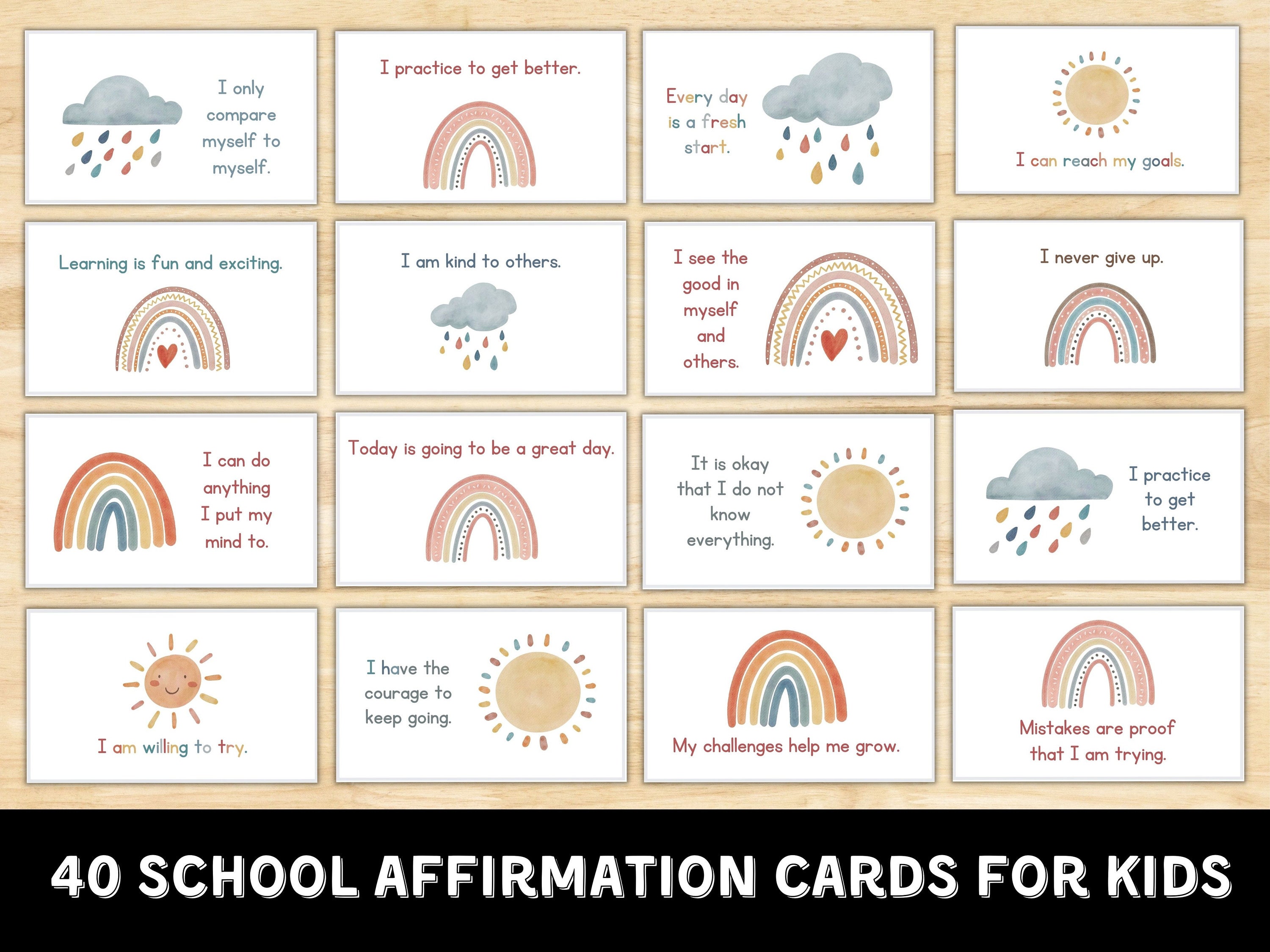 Kids Printable School Affirmation Cards | 40 Self Care Cards for Kids ...