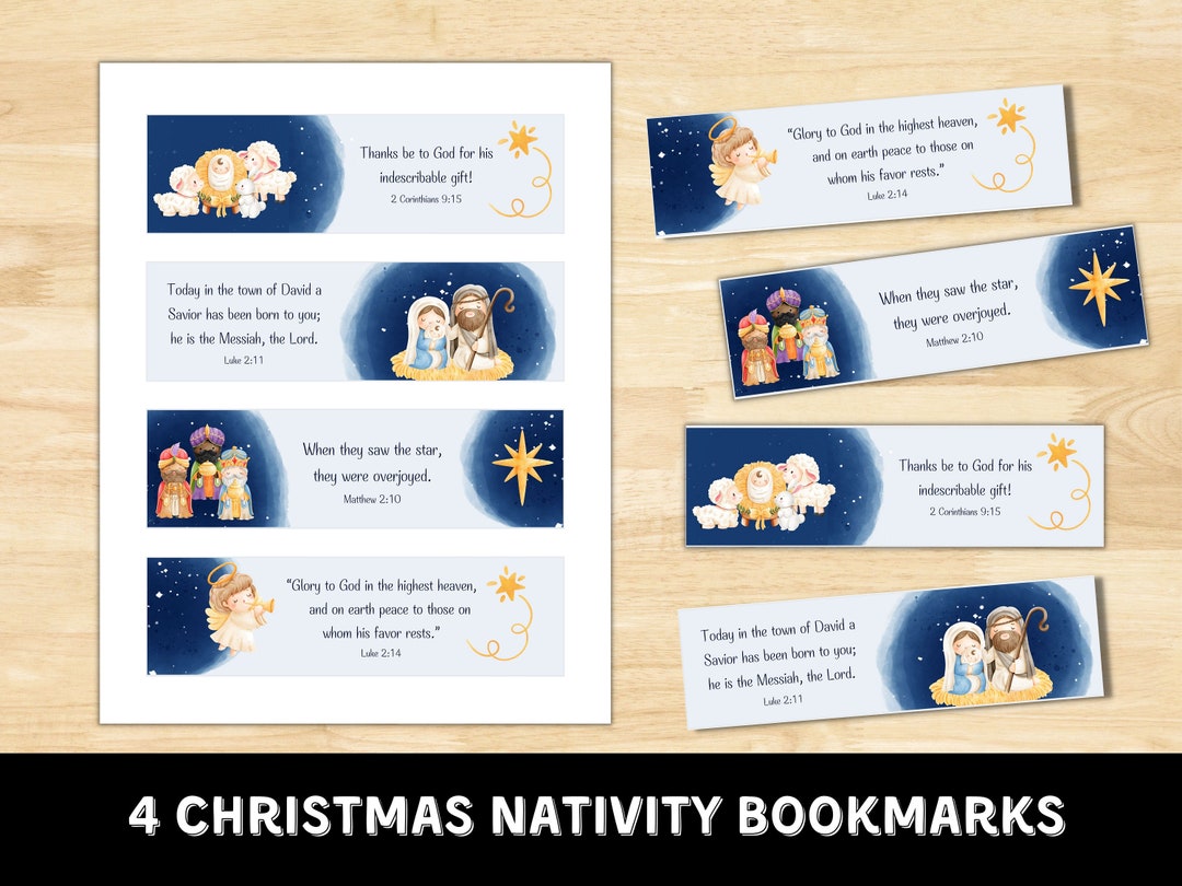 Christmas Nativity Bookmarks Printable Bookmarks Party Favors Scripture ...