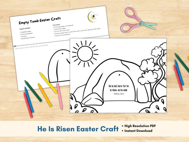 He is Risen Easter Craft | Empty Tomb Coloring Page (digital Download ...