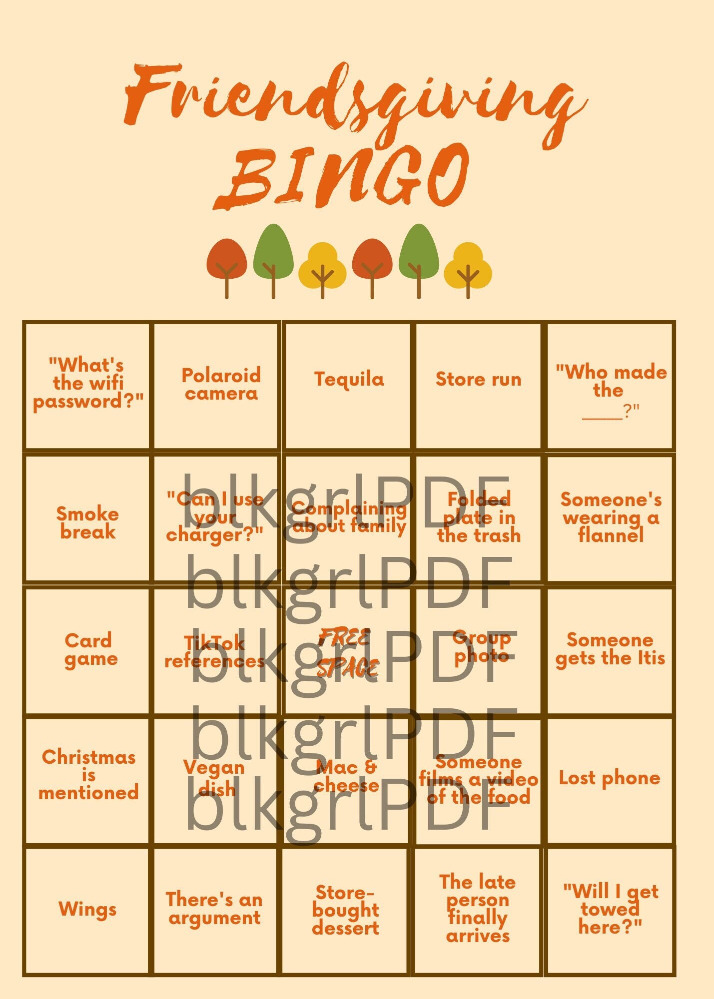 Friendsgiving Dinner Bingo Game Friends Night Holiday Fun - Etsy