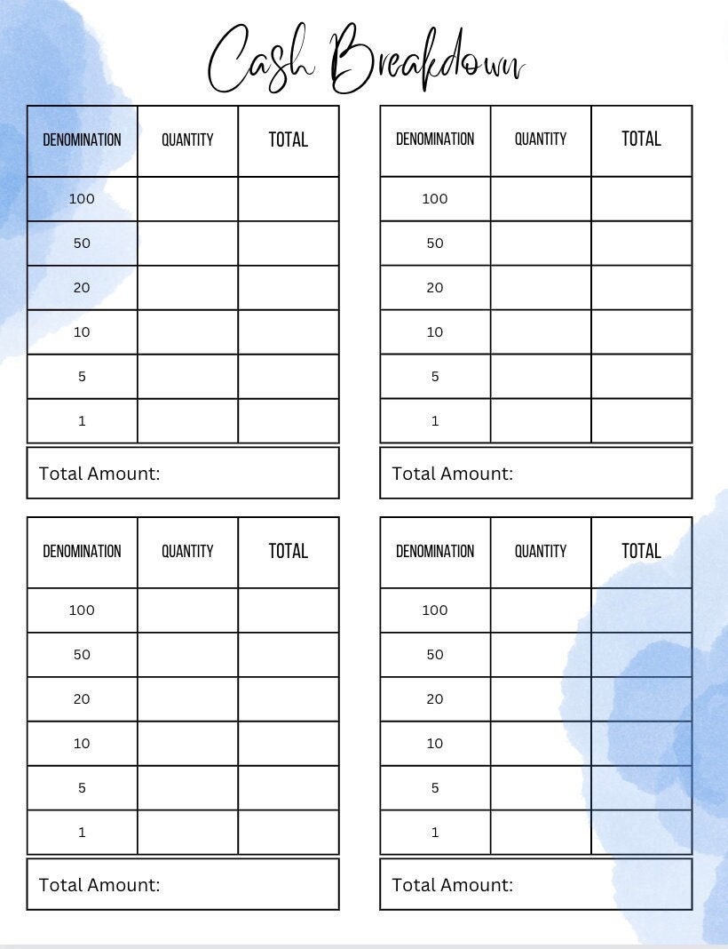 Printable Cash Budgeting Breakdown Slip 4 Pack Teller Slips - Etsy