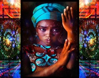 African Women Praying,cosmic Divinity-celestial African Queen Print ...