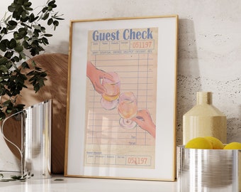 Guest Check Print Trendy Wall Art Guest Check Poster Retro Wall Art Retro Decor Bar Cart Art ...