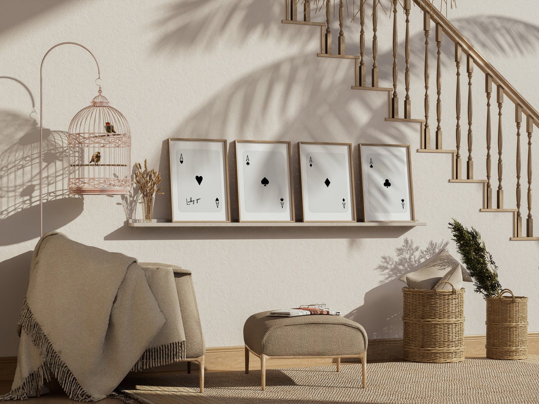 Trendy Set of 4 Playing Cards Print, Trendy Retro Wall Art, Retro ...
